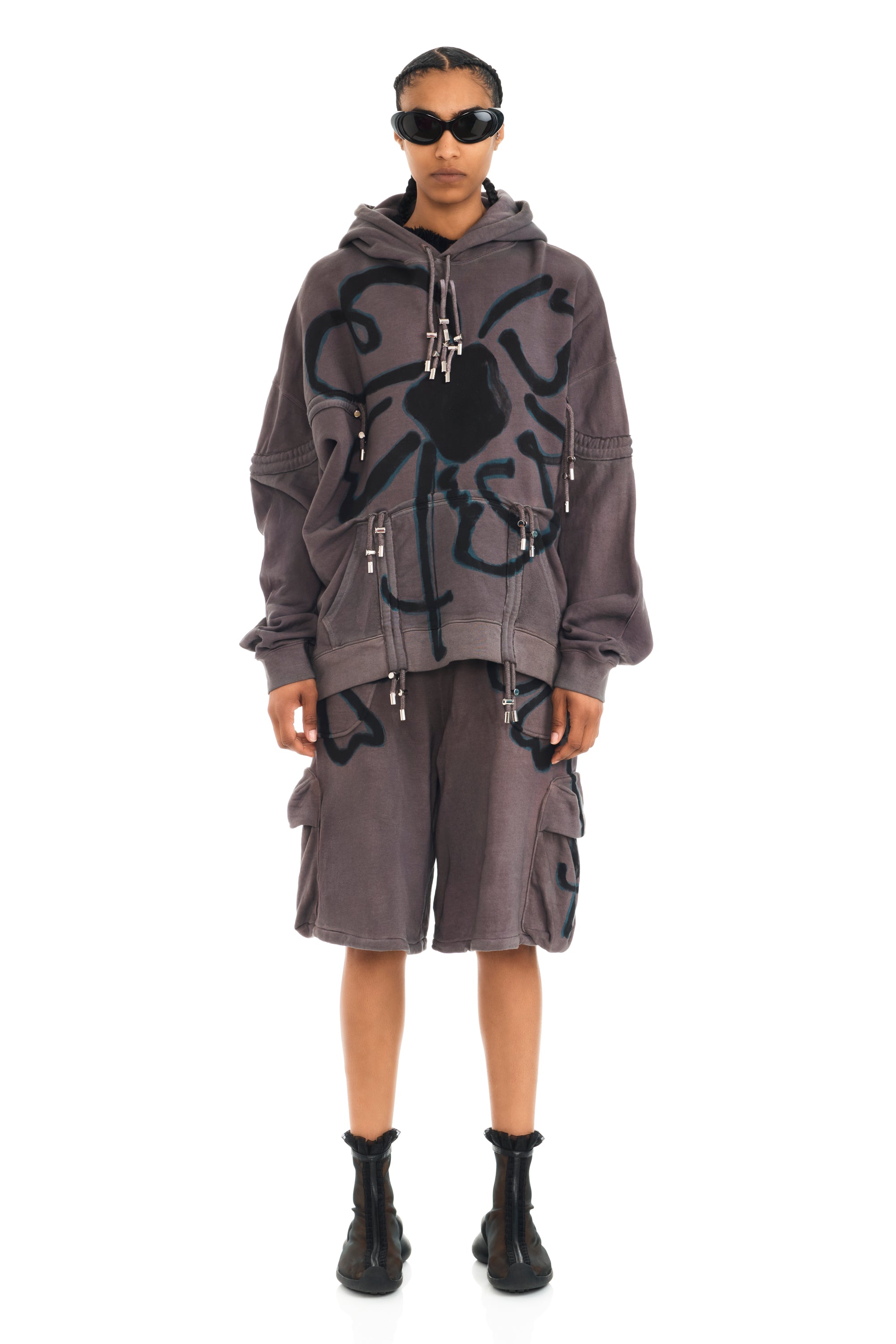 CHARCOAL FLOWER RHINESTONE BURST HOODIE | COLLINA STRADA