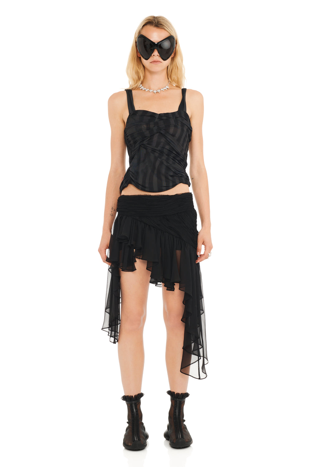 BLACK WAVY FLOWER STRIPE NETTLE TANK | COLLINA STRADA