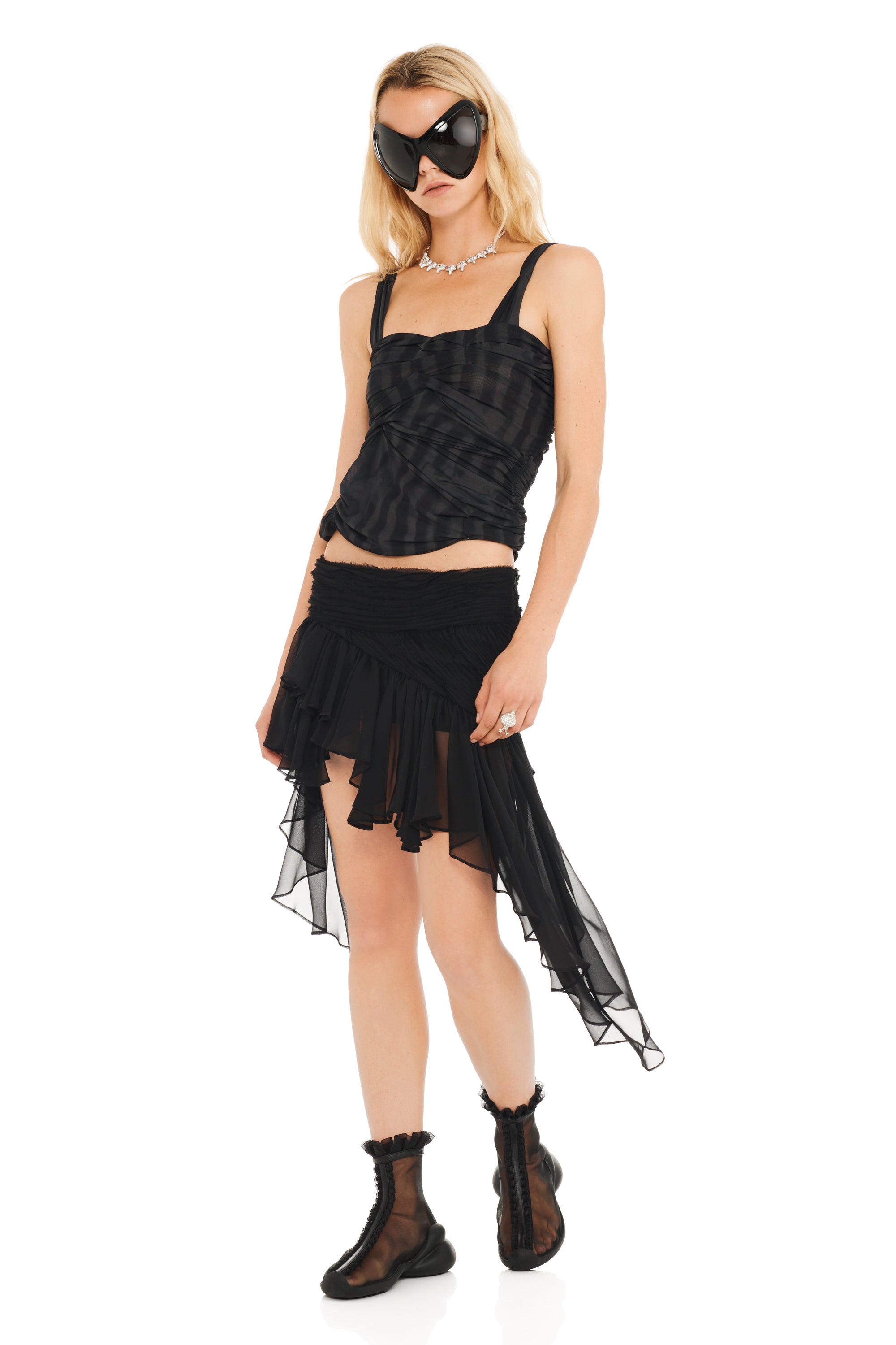 BLACK WAVY FLOWER STRIPE NETTLE TANK | COLLINA STRADA