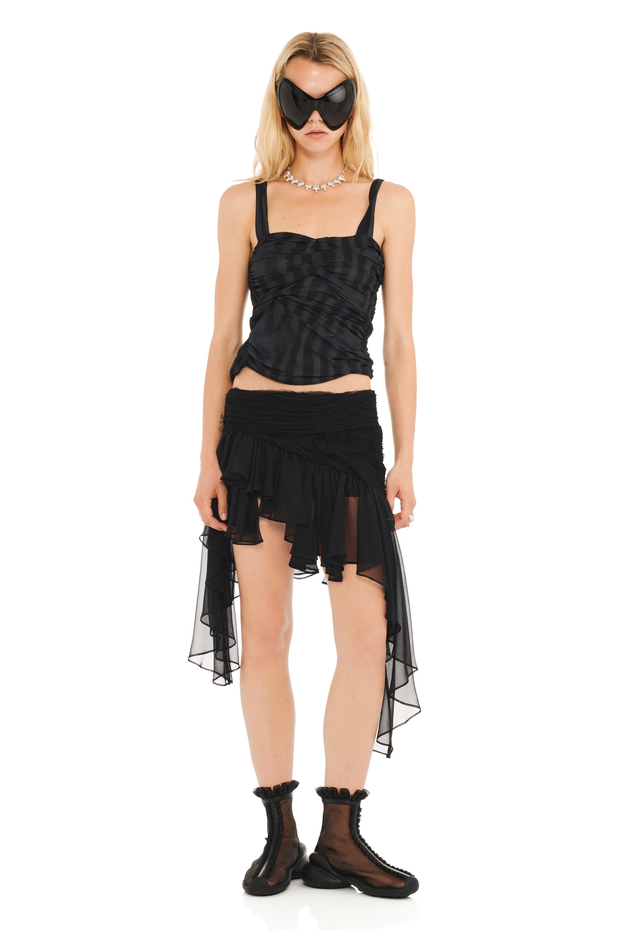 BLACK WAVY FLOWER STRIPE NETTLE TANK | COLLINA STRADA